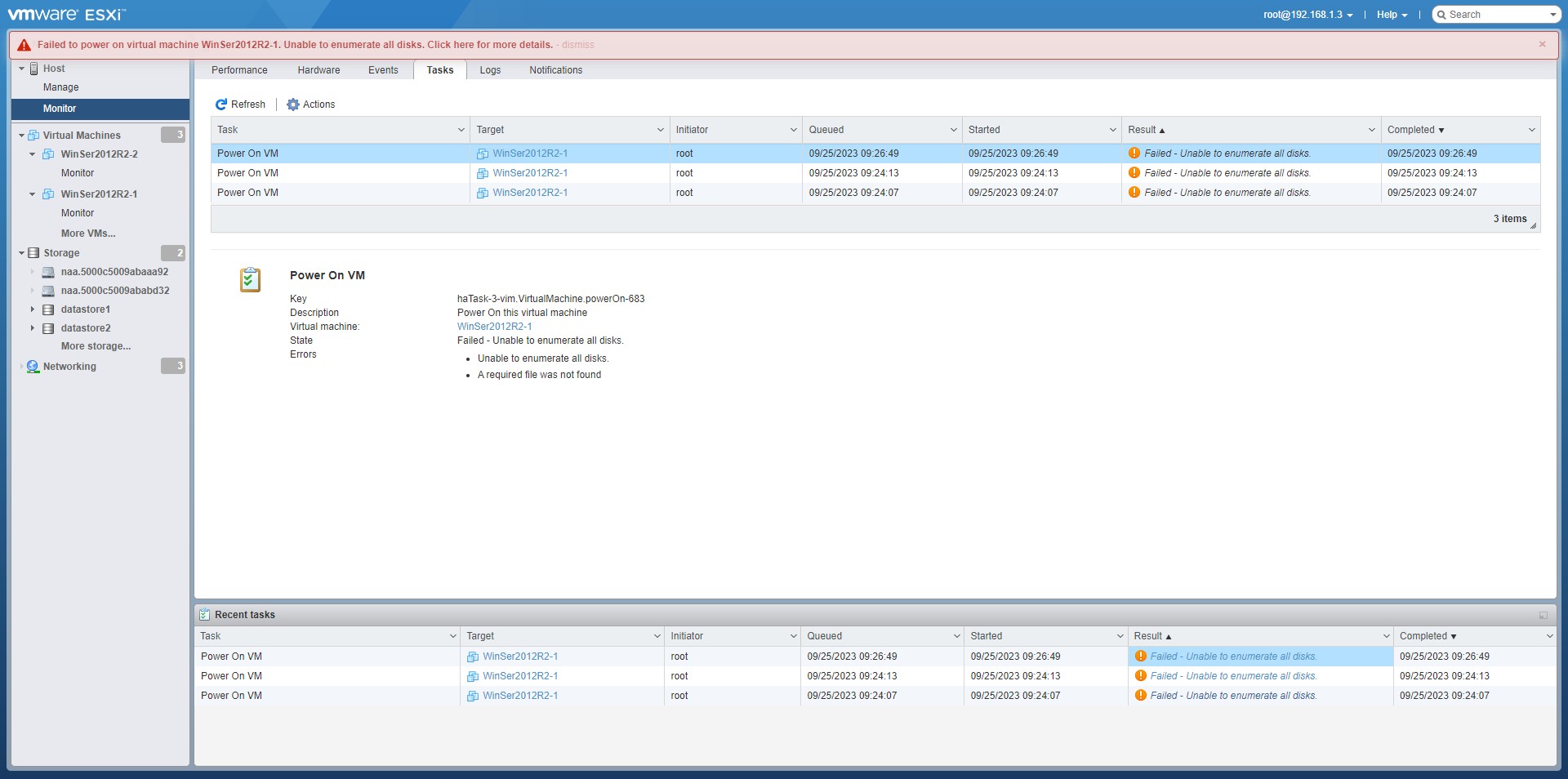 esxi 6.7 Failed - Unable to enumerate all disks. pls help me ! | VMware vSphere