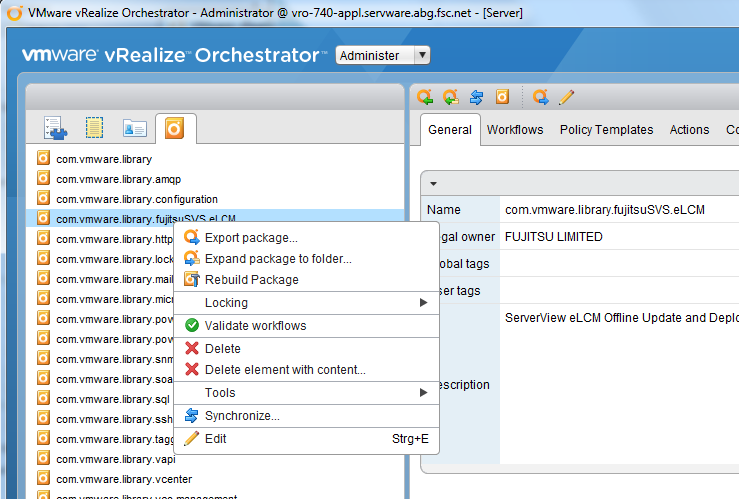 Some entries in packages menu are disabled in vRealize Orchestrator client V7.6 (legacy ...