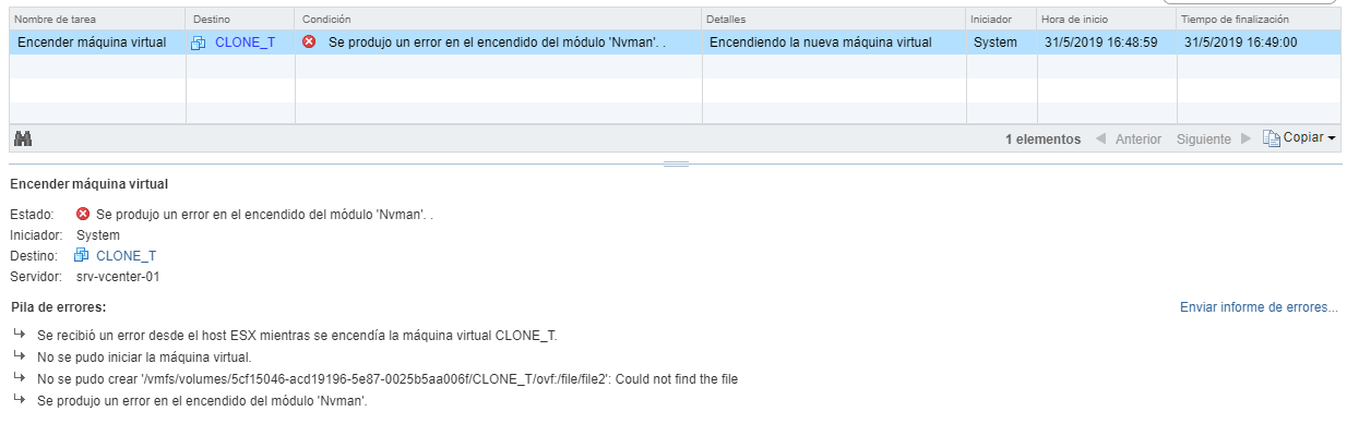 Provision fails with "unable to create VM" | VMmark