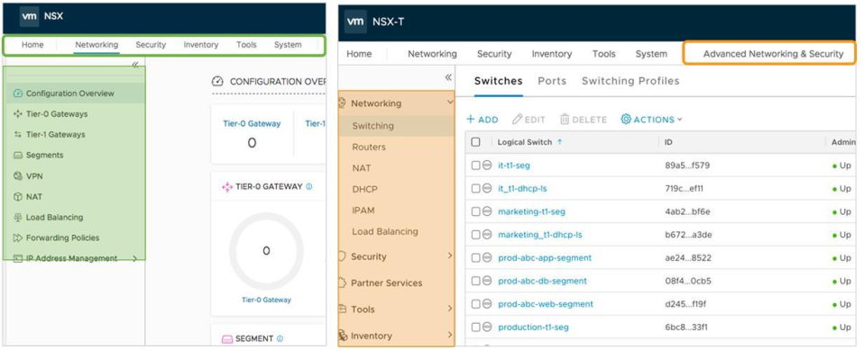 NSX-T 2.4 GUI - Why are there two Networking Sections | VMware NSX