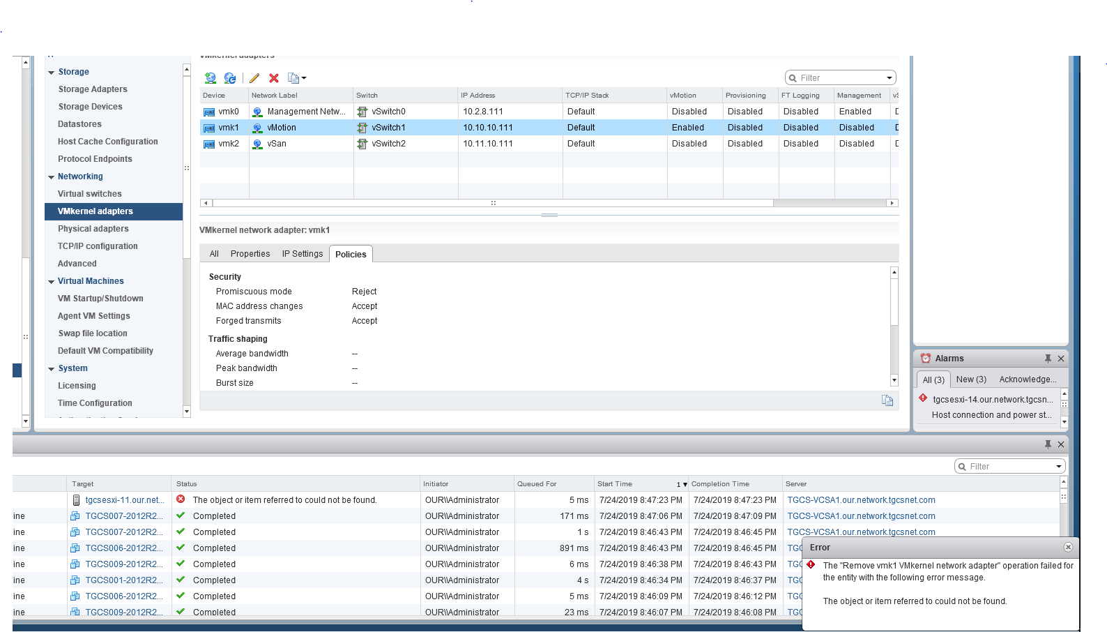 Unable to delete Vmkerenel Adapter. | VMware vSphere
