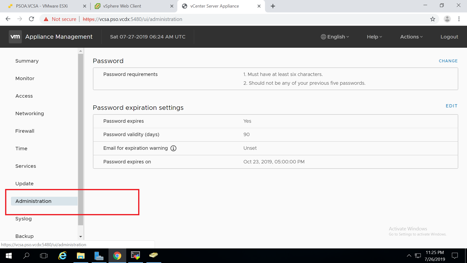 Administration VAMI Tab | VMware vSphere