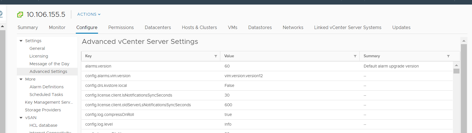 How do you edit vCenter Advanced Settings with the HTML5 Client ...