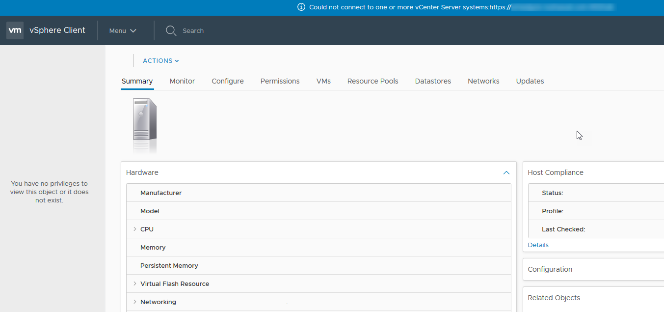 Could not connect to one or more vCenter Server systems | VMware vSphere