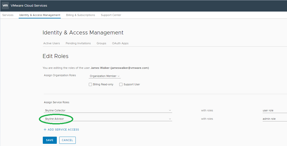 Grant Access to Skyline Advisor in VMware Cloud Services | Skyline