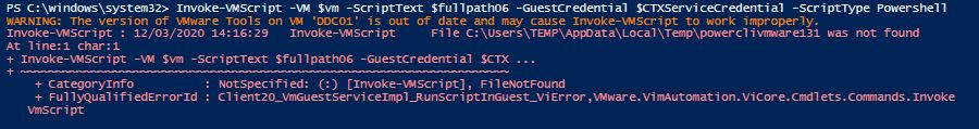 Invoke-VMScript to ps script using RunAsUser and LoadProfile as local administrator | PowerCLI
