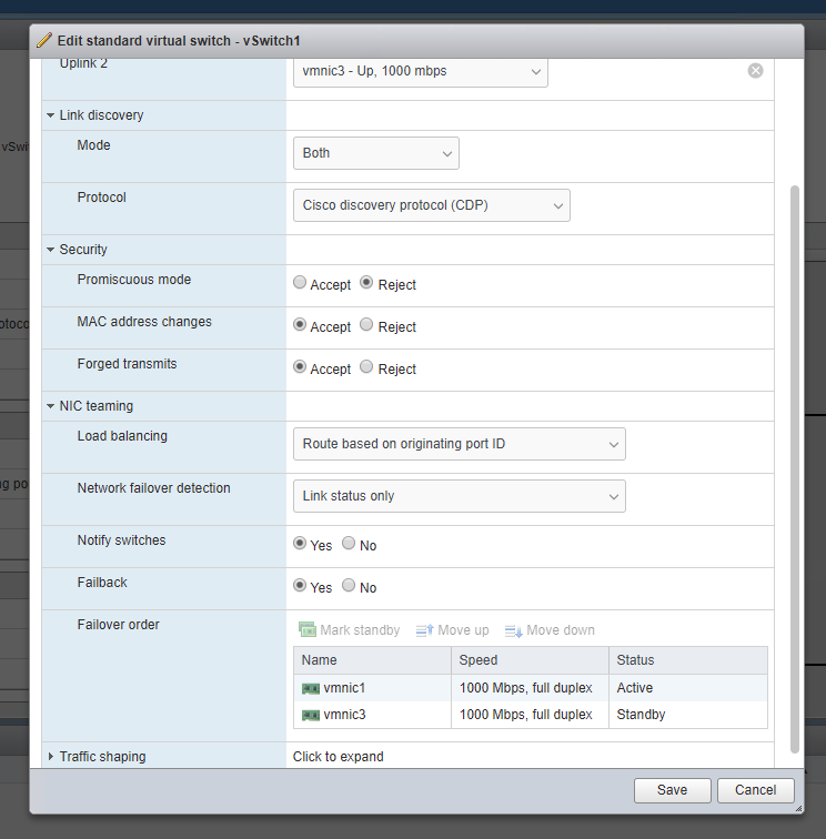 ESXi Standard switch blocks the network if all Nic's is marked as active in "Failover order" In ...
