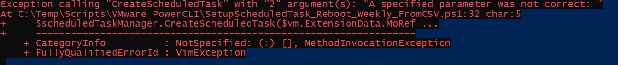 Help with Scheduled Task Reboot using csv file | PowerCLI
