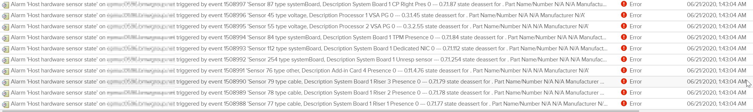Host hardware sensor state Errors | VMware vSphere