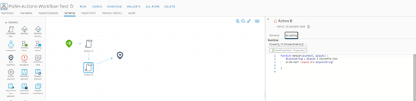 vRO 8.1 - Scriptable Task (Powershell) not passing "output" to next action as an "input ...