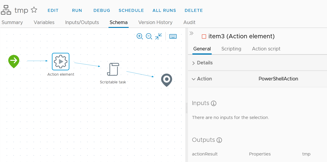 vRO 8.1 - Scriptable Task (Powershell) not passing "output" to next action as an "input ...