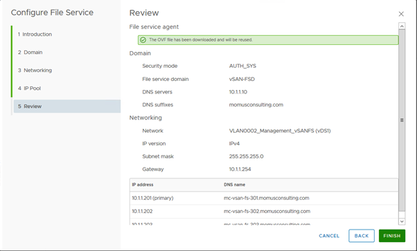 vSAN File Service Configuration Fails with "General vSAN error. com.vmware.vsan.clustermgmt ...