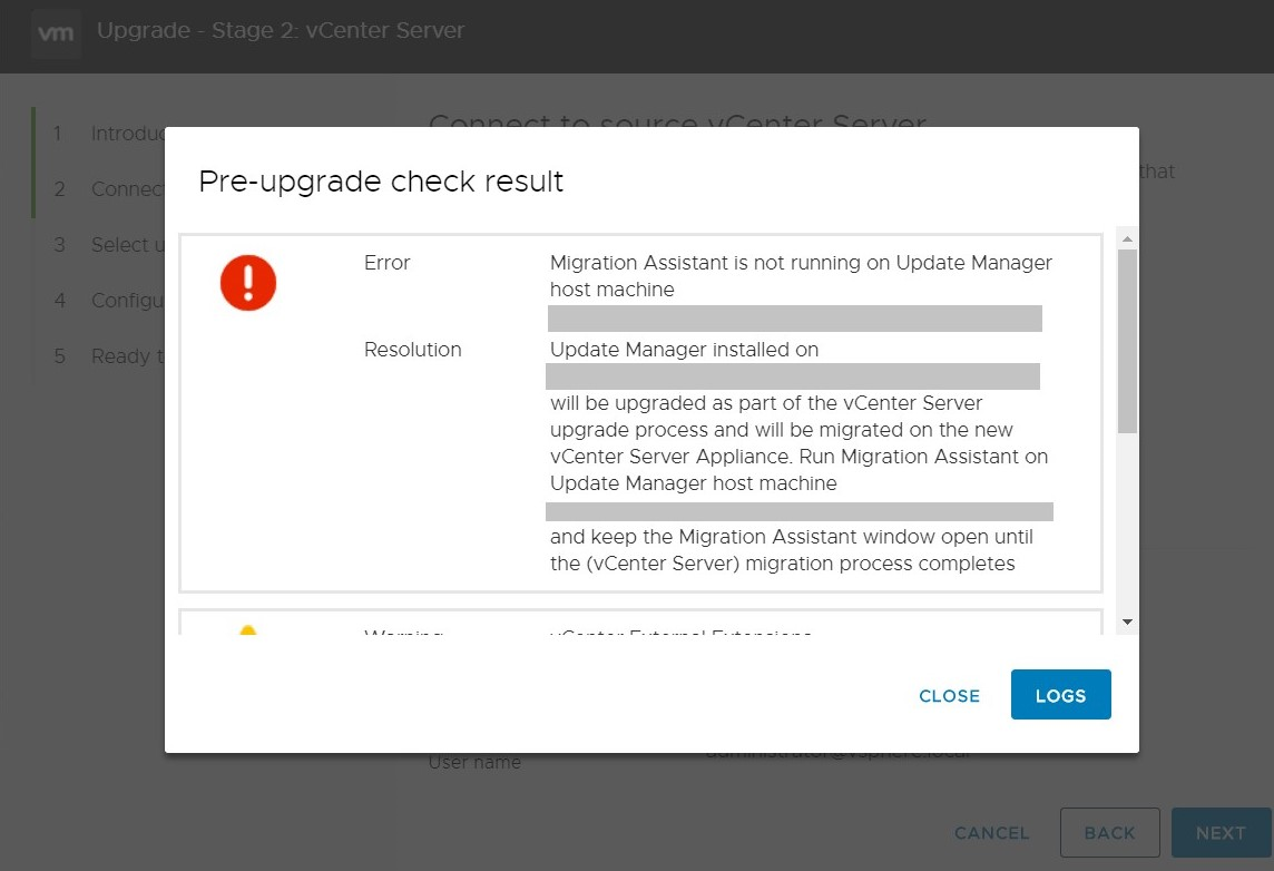 vCenter Appliance 6.7 to 7 Upgrade Error: Migration Assistant is not ...