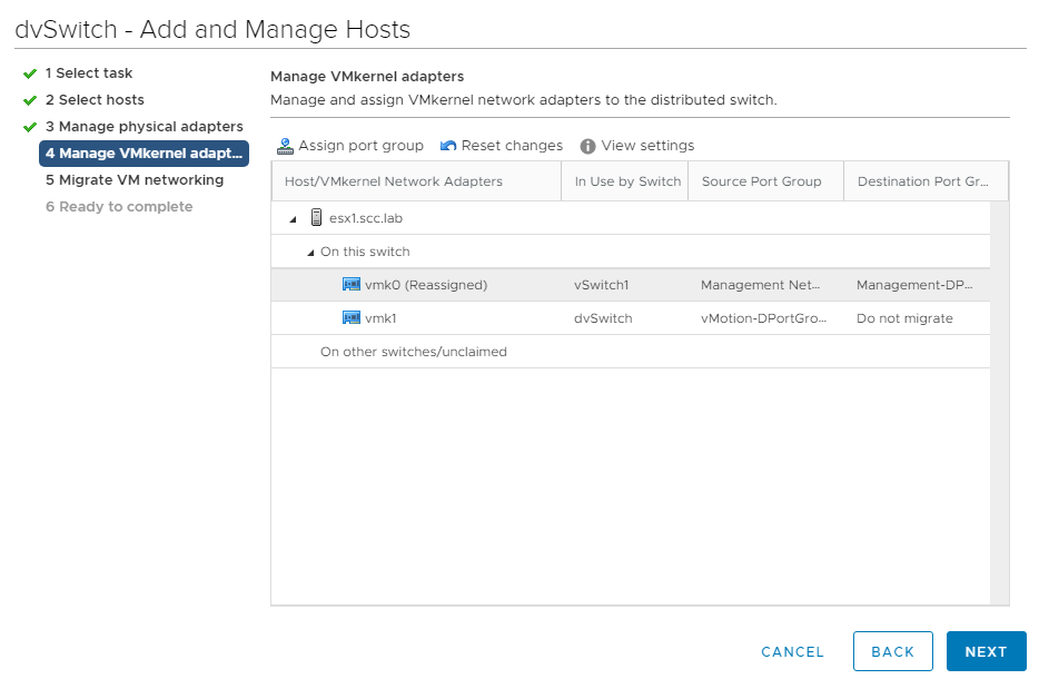 Migrate vmKernel management adapter from vSS to vDS | VMware vSphere