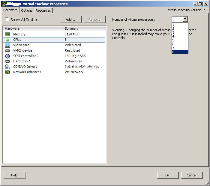Guest OS show only 2 CPU on DP67BG | VMware vSphere