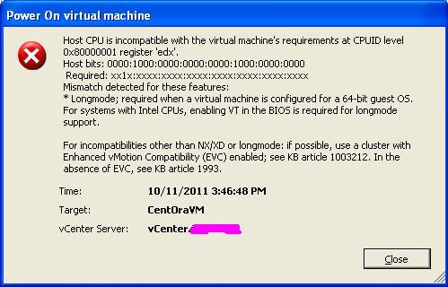 Host CPU is incompatible when powering on VM | VMware vSphere