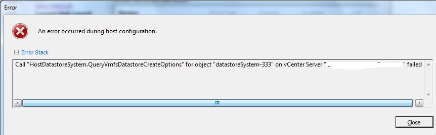 An error occured during host configuration | vSphere Storage Appliance
