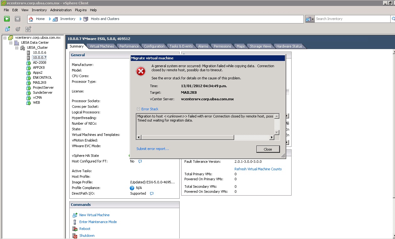 Error on vMotion ESXi 5 | VMware vSphere