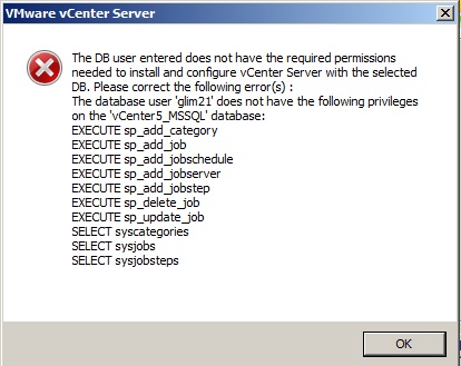vCenter Server 5.0 and MS SQL Database Permissions Problem 1 | VMware vSphere