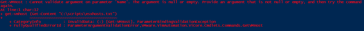 cannot validate argument on parameter | PowerCLI