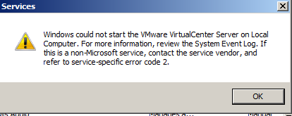 VMware VirtualCenter Server Service not starting | VMware vSphere