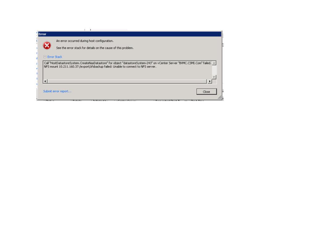 Error when creating a new NAS Datastore | VMware vSphere