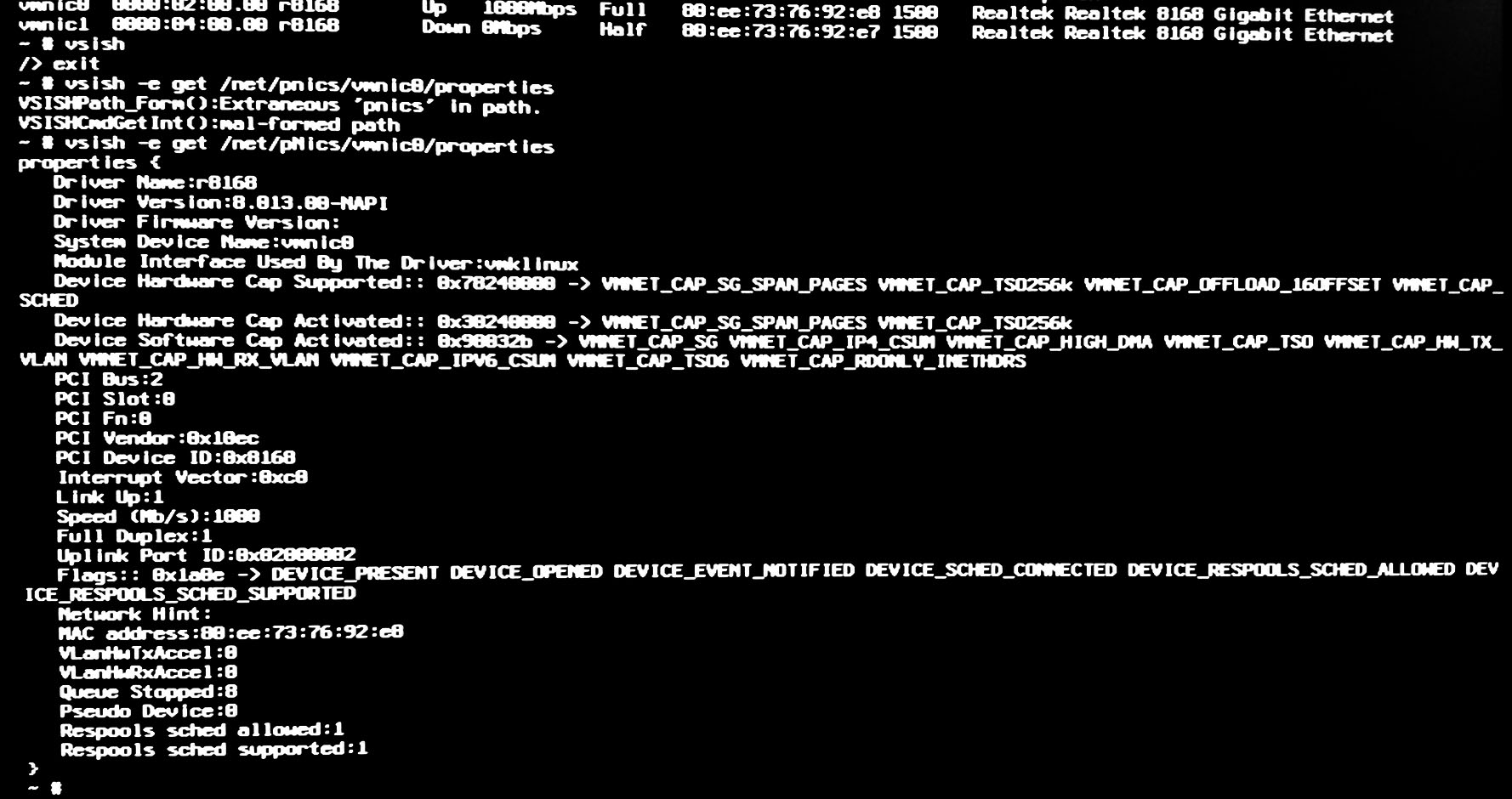 Realtek 8111G, nic identified but no flow | VMware vSphere