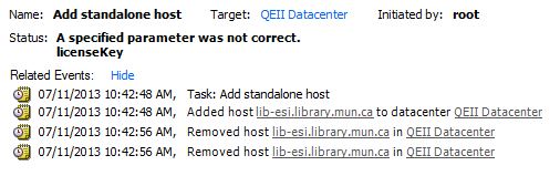 Error: A specified parameter was not correct licensekey | VMware vSphere