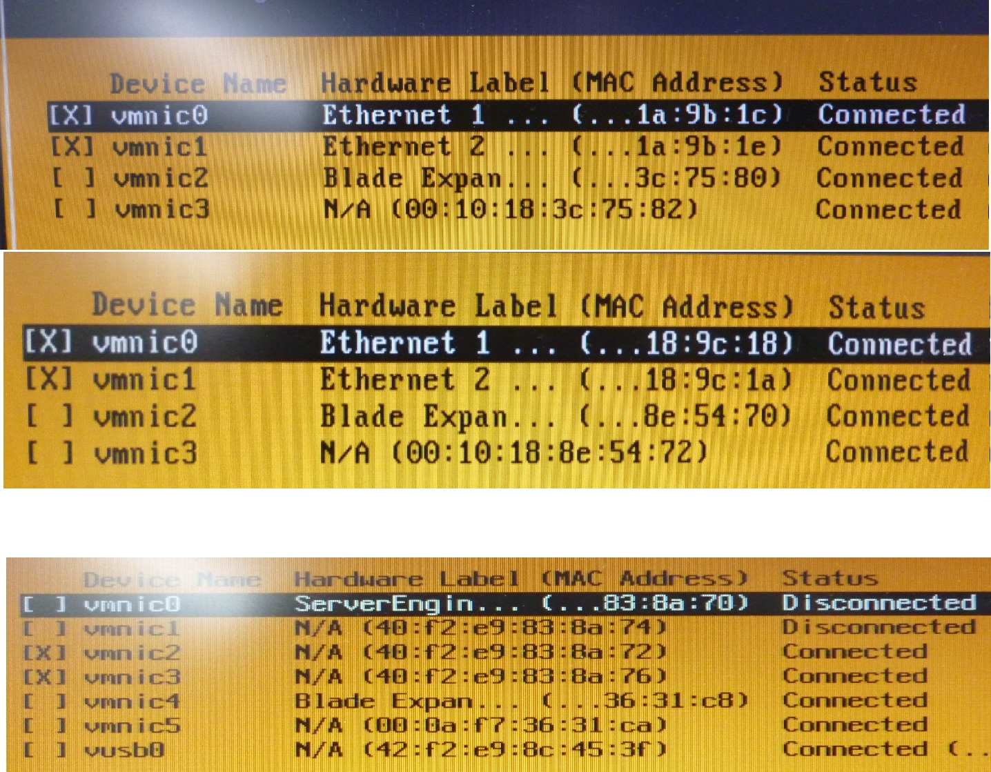 Why are vmnic0 and vmnic1 disconnected on a new host but connected on ...