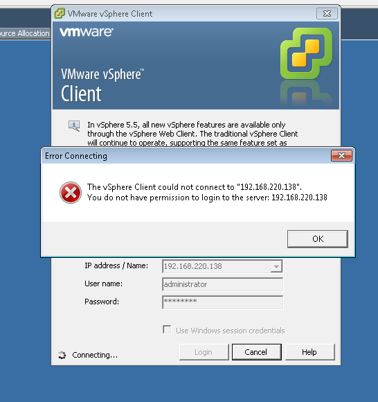 Vmware VC 5.5 first time login permission issue, please help | VCP: VMware Certified ...