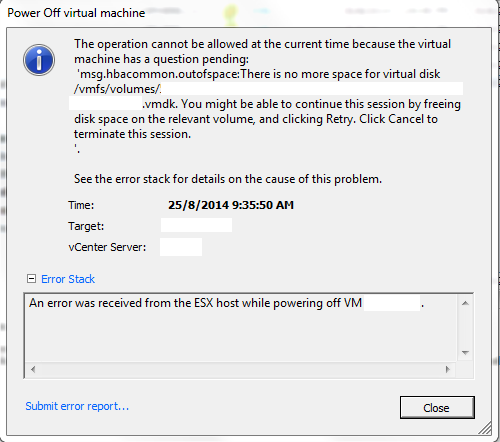 there is no more space for virtual disk vmdk | VMware vSphere