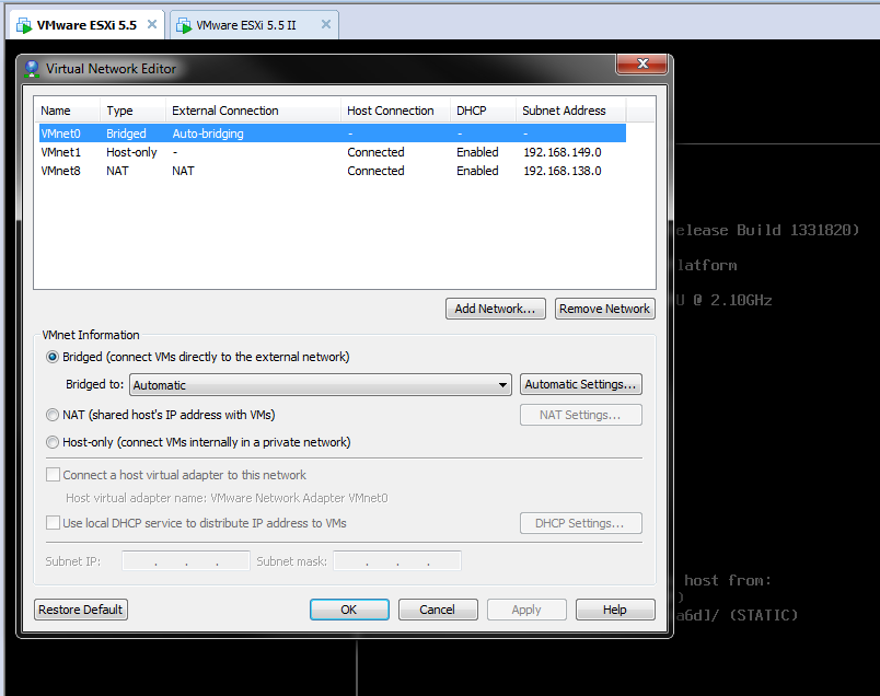 Problem configuring network settings for ESXi lab | VMware vSphere
