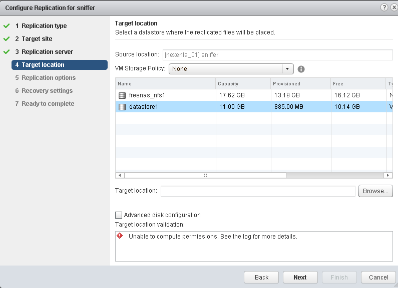 Unable to compute permissions. See the log for more details. | vSphere Replication