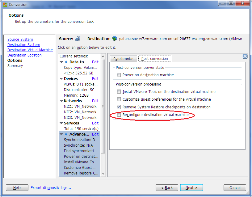 An error occured during conversion: The operation experienced a network error. | VMware vSphere