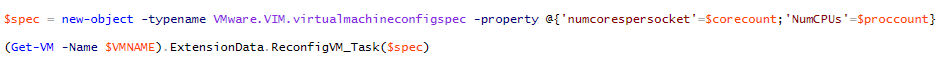 powercli command to add cpu cores to the cpu? | PowerCLI