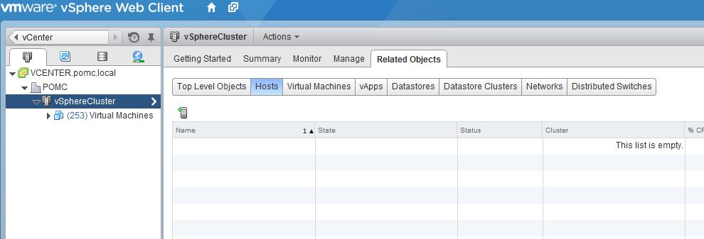 WebClient does not display esxi hosts | VMware vSphere