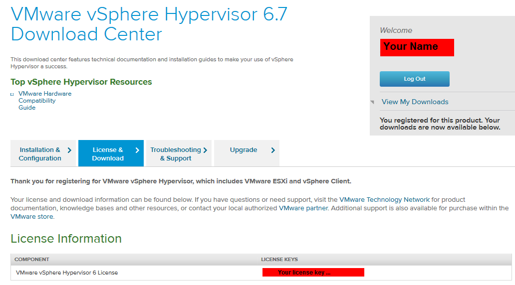 Didn't receive licensce key after registration | VMware vSphere