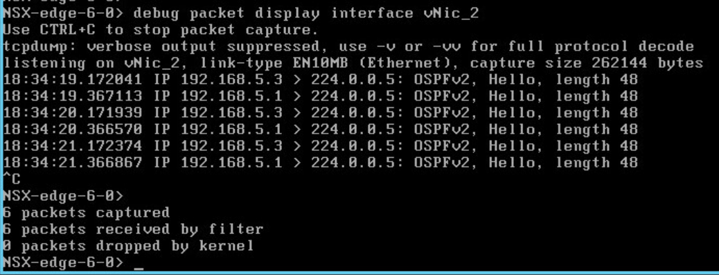OSPF debug command in ESG and DLR (debug packet display interface vNic ...