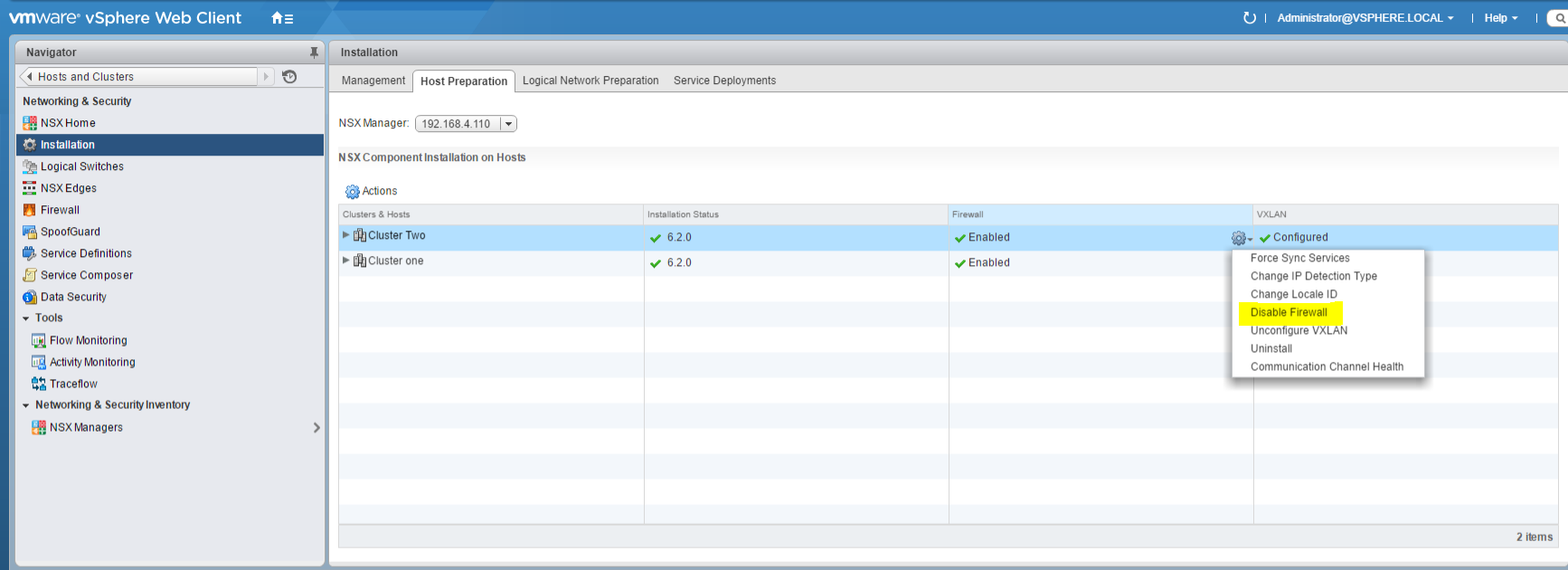 Disable Distributed firewall | VMware NSX