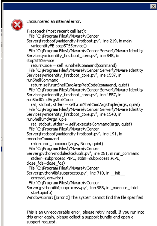 Internal error during Vcenter 5.5 to 6.0 upgrade | VMware vSphere