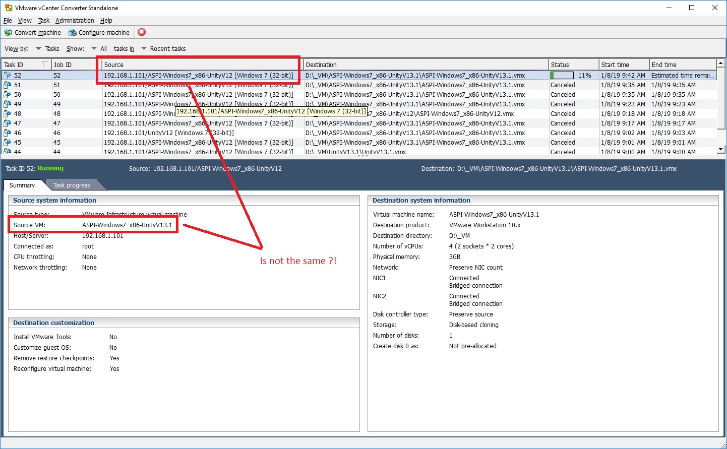 Difference between select and converted VM in vCenter Converter ...