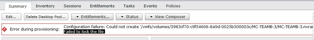 Got error vm pool Provisioning "Failed to lock the file" | VMware vSphere