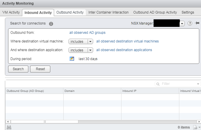 Narrowing Activity Monitoring | VMware NSX