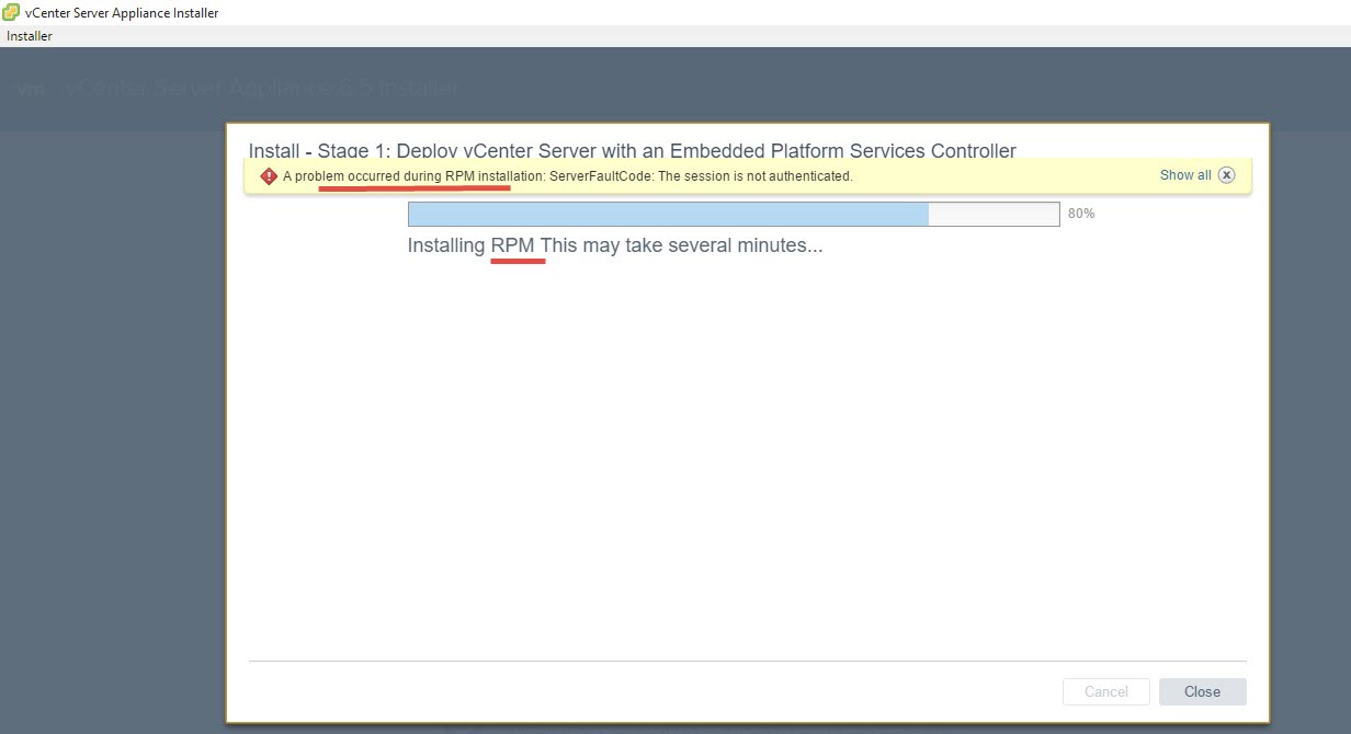 Vcenter RPM installation failed | VMware vSphere