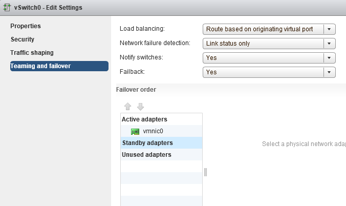 Unable to add physical NIC for teaming | VMware vSphere