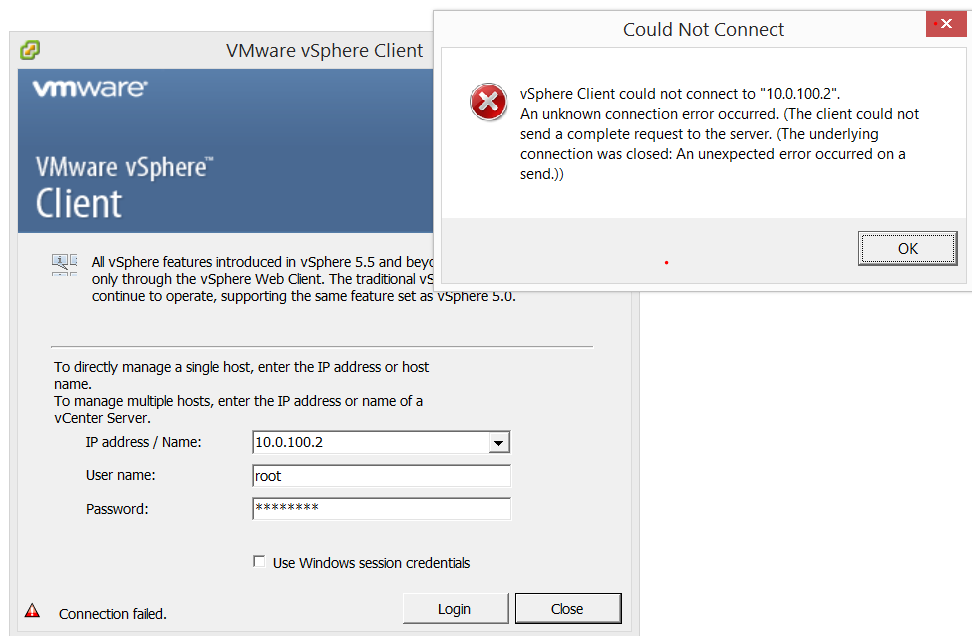ESXi client cannot connect host | VMware vSphere