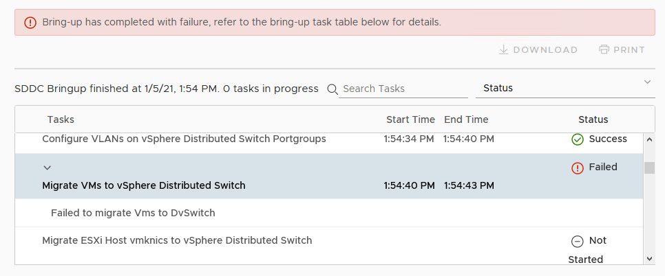 the reason why VMs failed to migrate to DVS | VMware Cloud Foundation