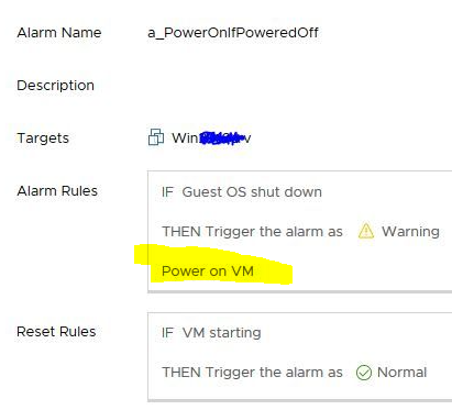 alarm to start a VM if it is powered off or shut down | VMware vSphere