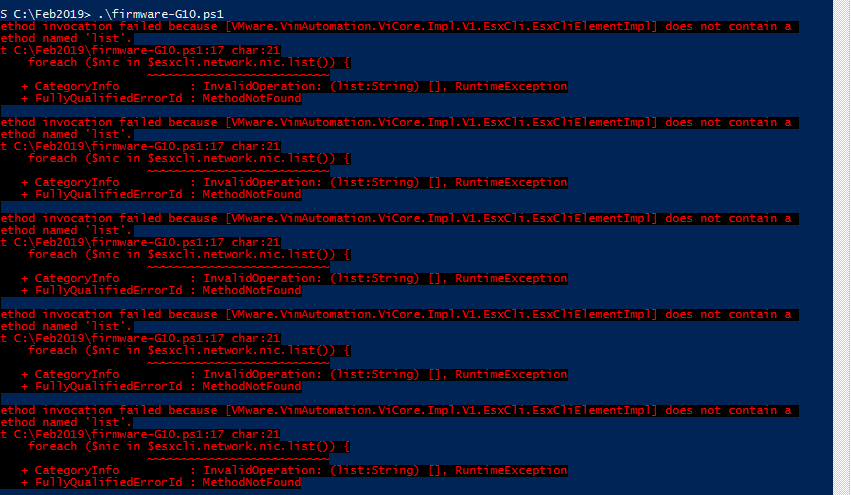 Host firmware, hba driver, NIC version etc, | PowerCLI