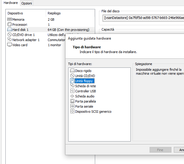 No floppy drive in vCenter701? | VMware vSphere